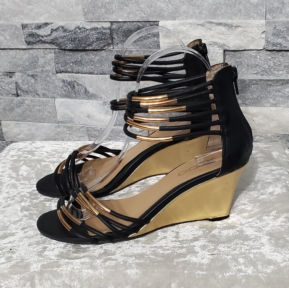 Aldo | Shoes | Aldo Goldblack Strapy Wedge Sandals | Poshmark